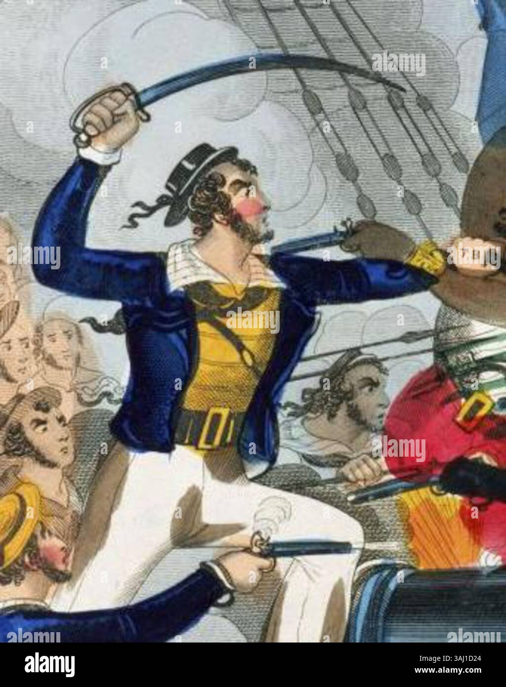 This coloured engraving depicts British sailors boarding an Algerine ...