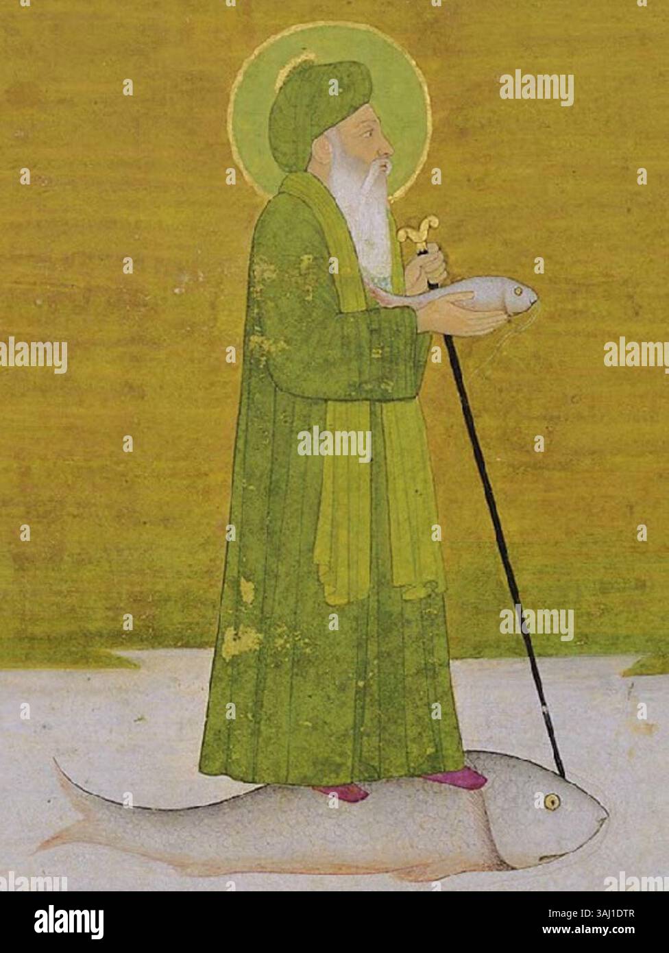 A painting from around 1760 depicting Khizr Khan Khwaja, a prophet, in ...