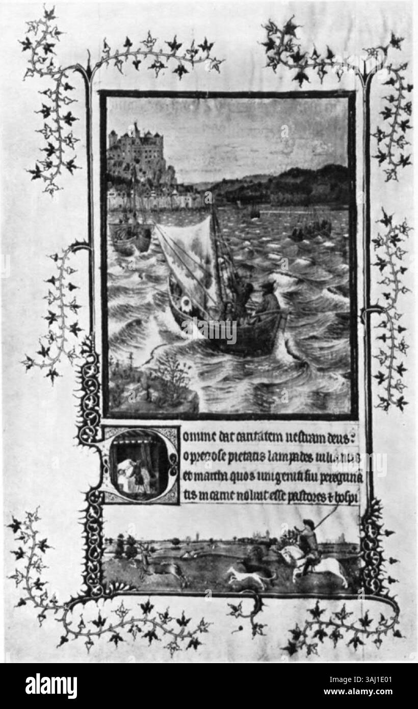 Jan van Eyck's miniature depicting Sts. Julian and Martha in a sailboat ...