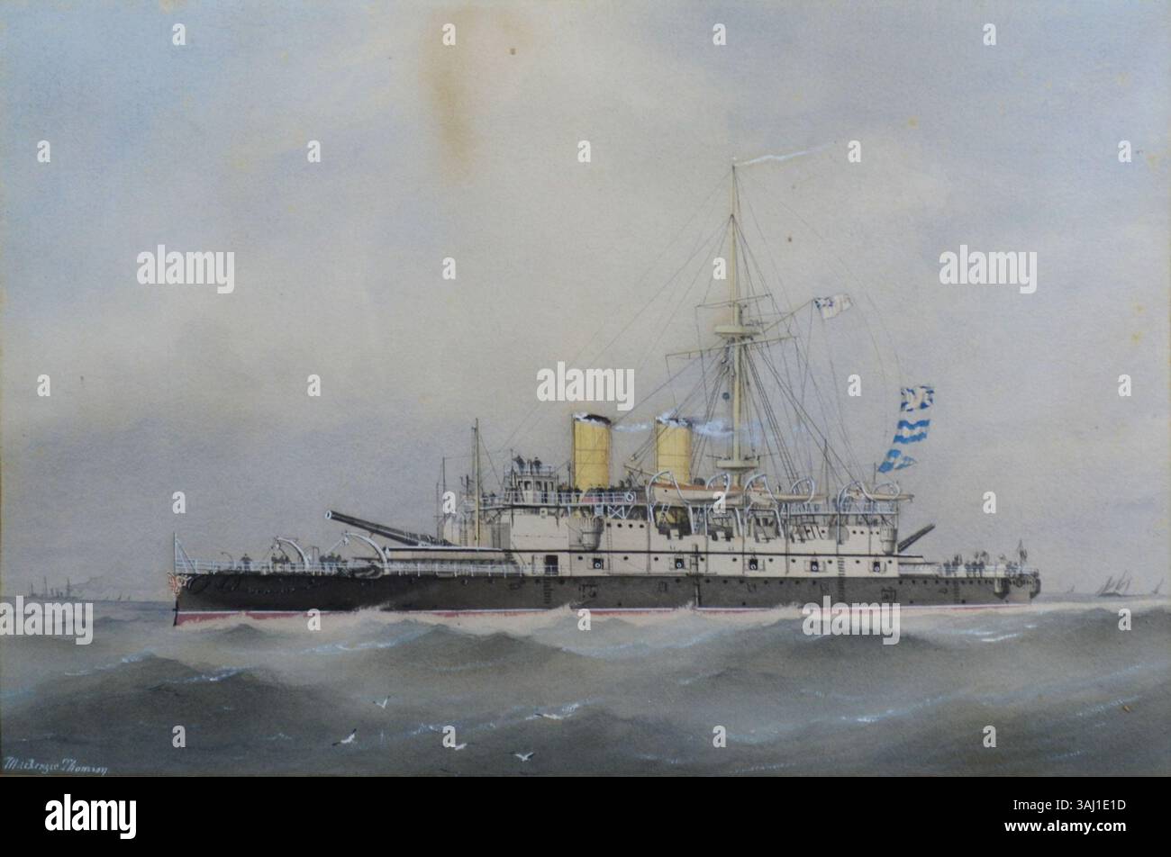 This watercolor by William Mackenzie Thomson depicts a steam-powered ...