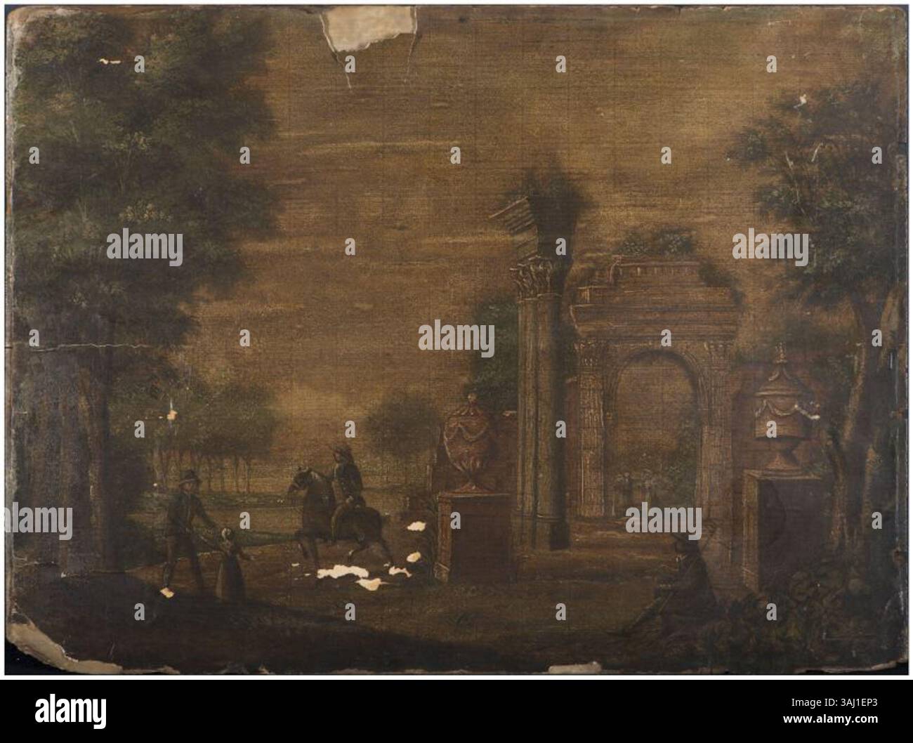 Anonymous painting of a classical landscape with a portico and columns ...