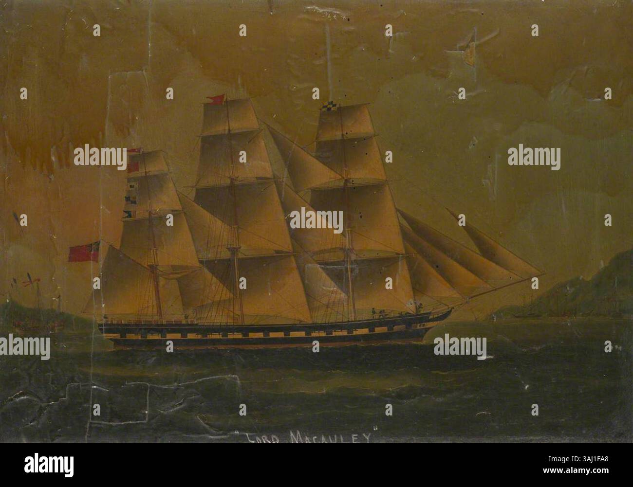 The 19th-century painting depicts the barque 'Lord Macaulay ...