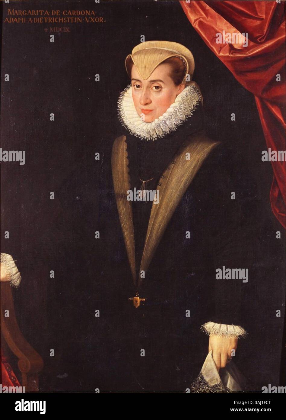 This 16th-century oil portrait attributed to Juan Pantoja de la Cruz shows Margarita de Cardona ...