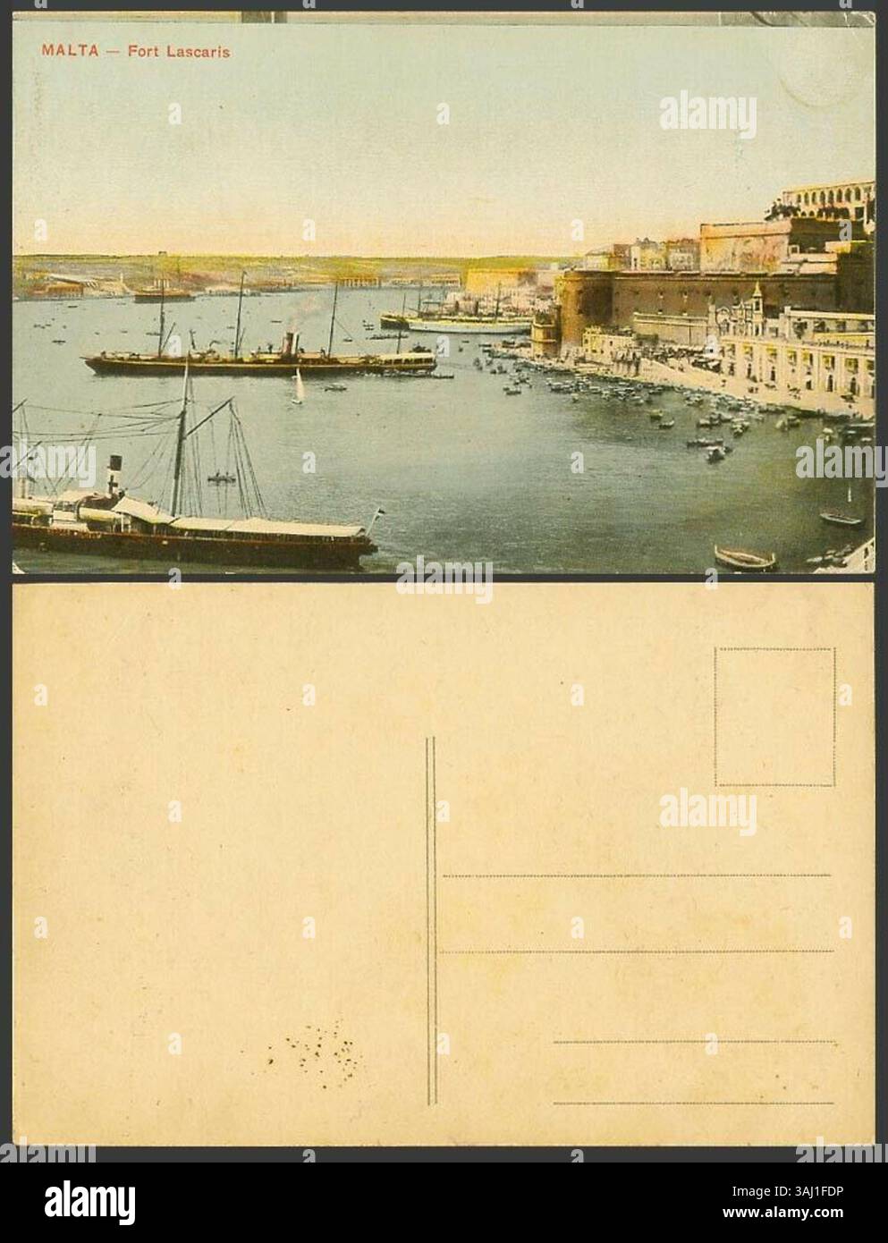 An early 1920s color postcard featuring Fort Lascaris in Malta ...