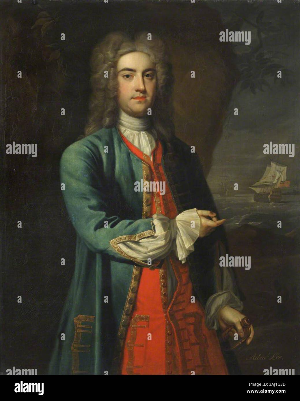 A portrait of Vice-Admiral Fitzroy Henry Lee, painted around 1725. This oil on canvas depicts ...