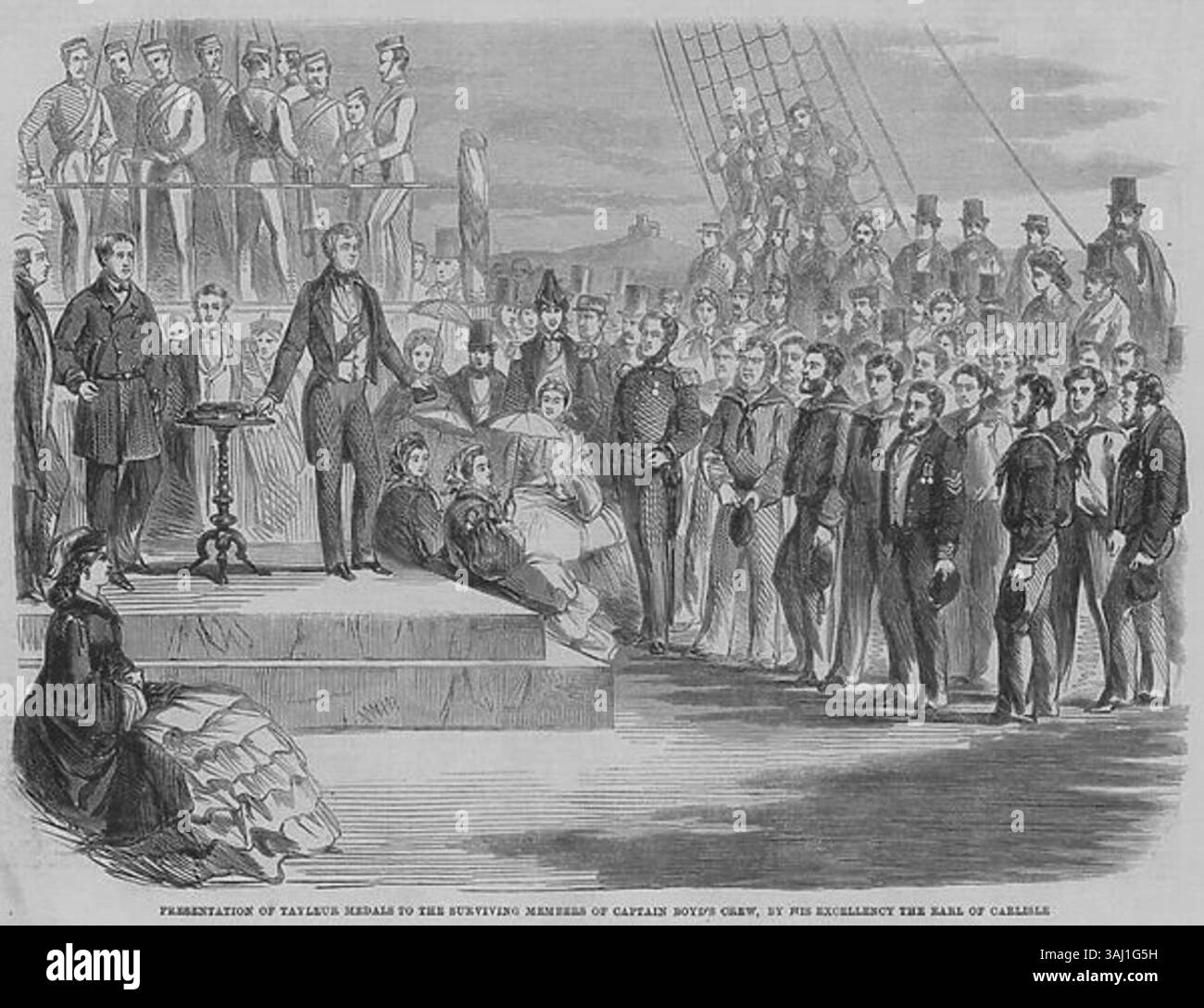 This 1861 illustration depicts the presentation of the Tayleur Medals ...