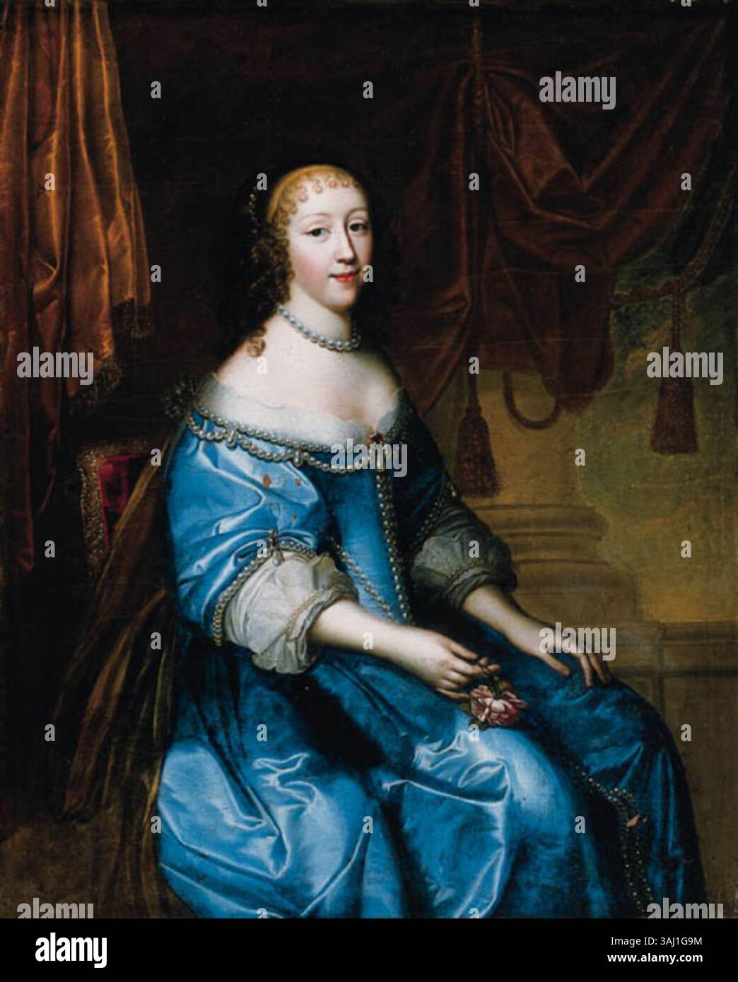 A 17th-century portrait from the Circle of Charles Beaubrun, depicting a lady seated before a ...