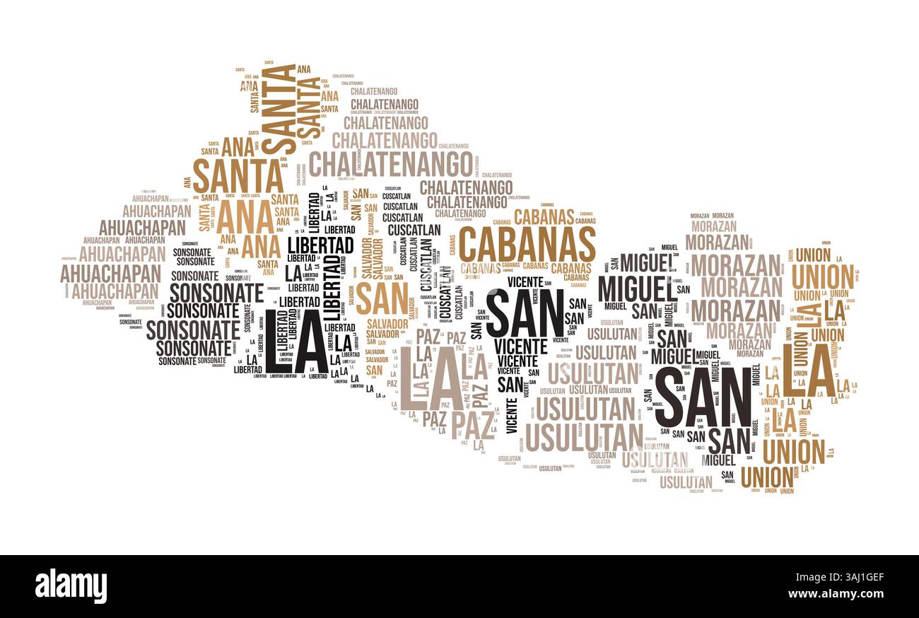 El Salvador Word Cloud. Country shape with region division. El Salvador ...