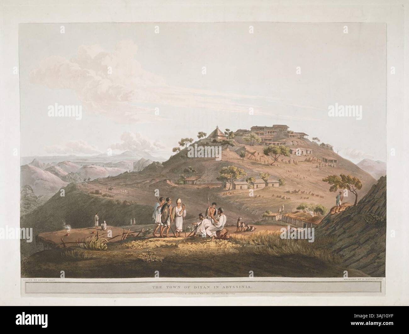 This 1809 lithograph by Daniel Havell depicts the town of Dixan in ...