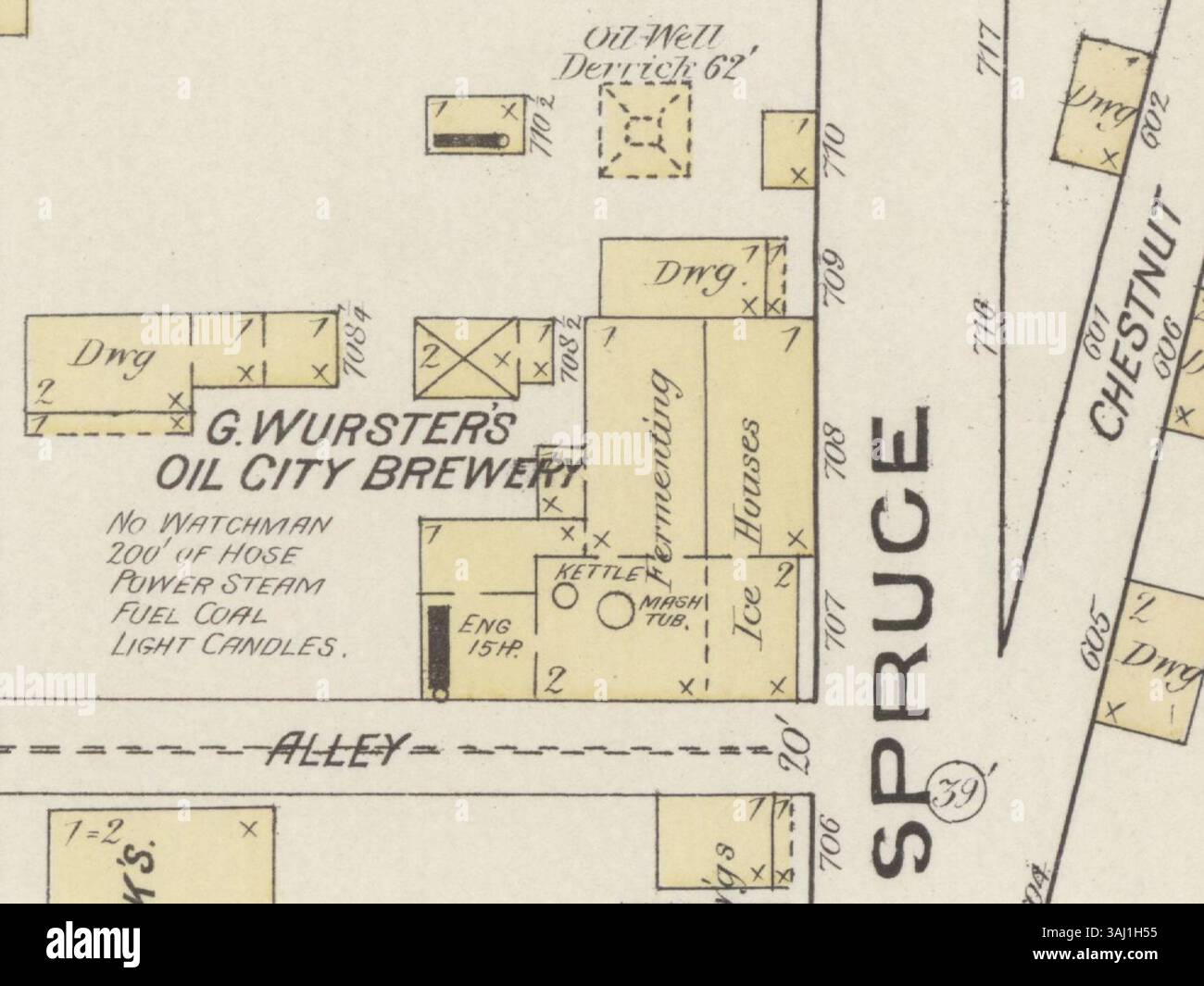 The 1886 Sanborn Fire Insurance Map features G. Wurster's Oil City ...