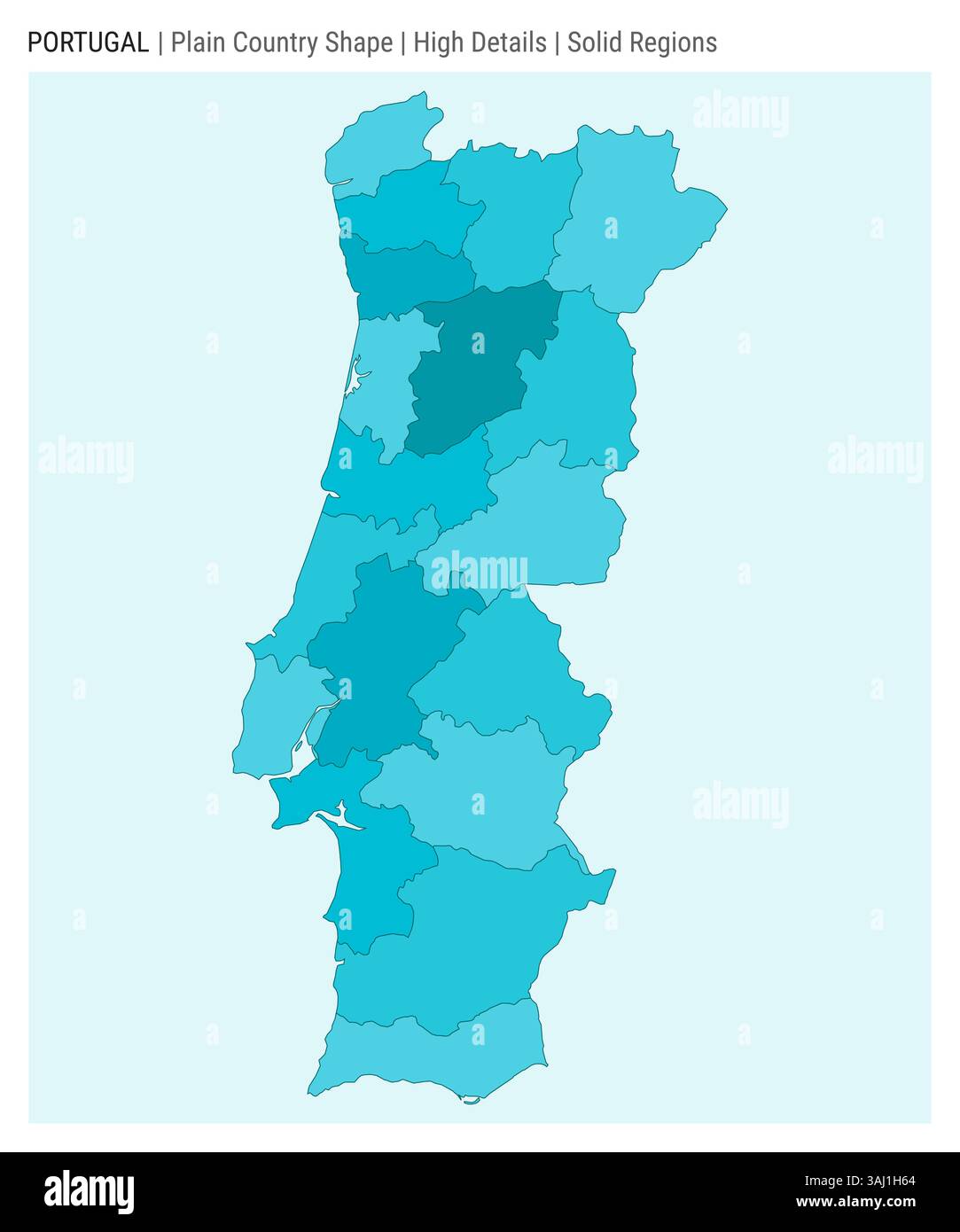 Portugal plain country map. High details. Solid regions style. Shape of ...