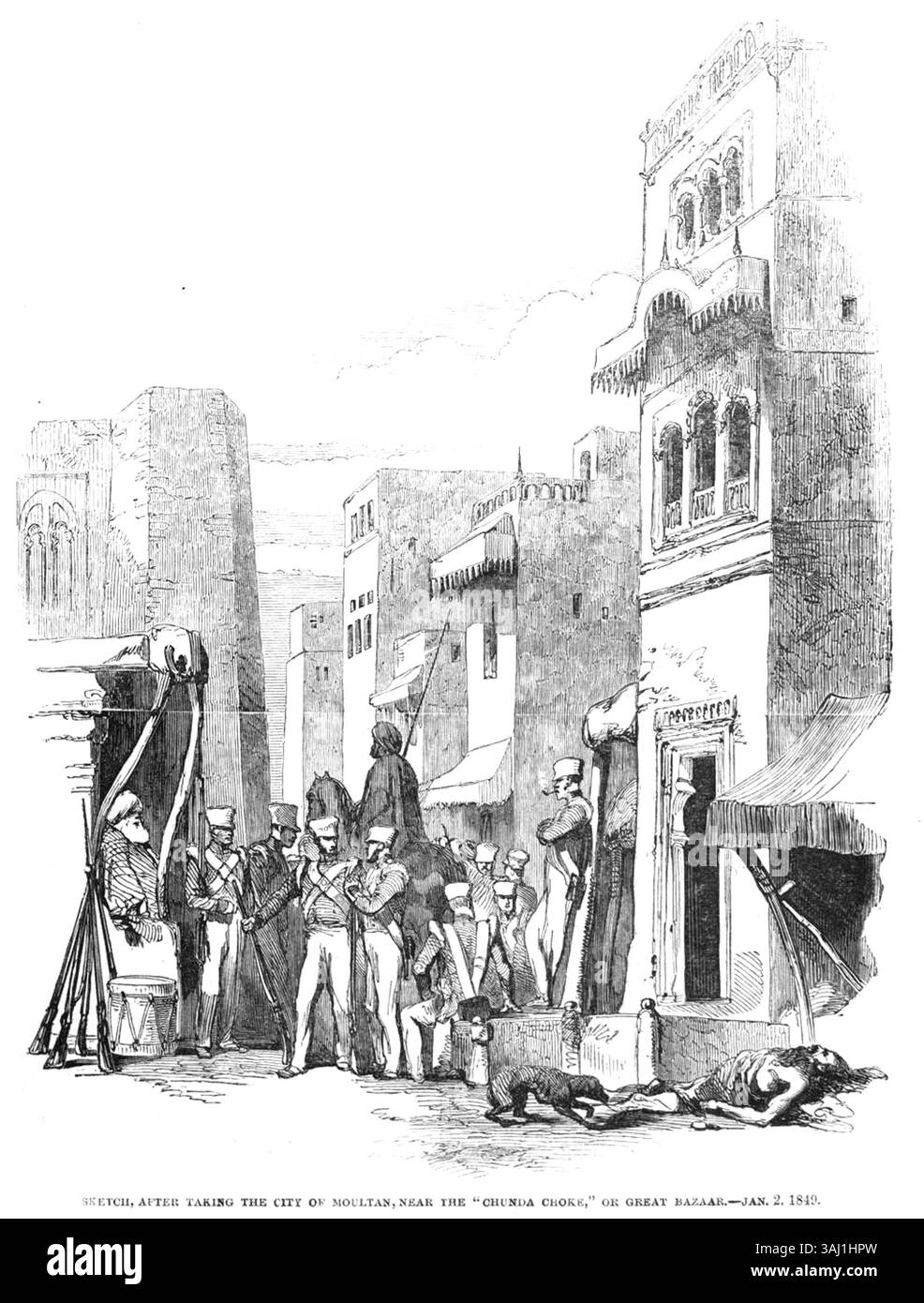 This 1849 sketch depicts British forces after taking the city of Multan ...