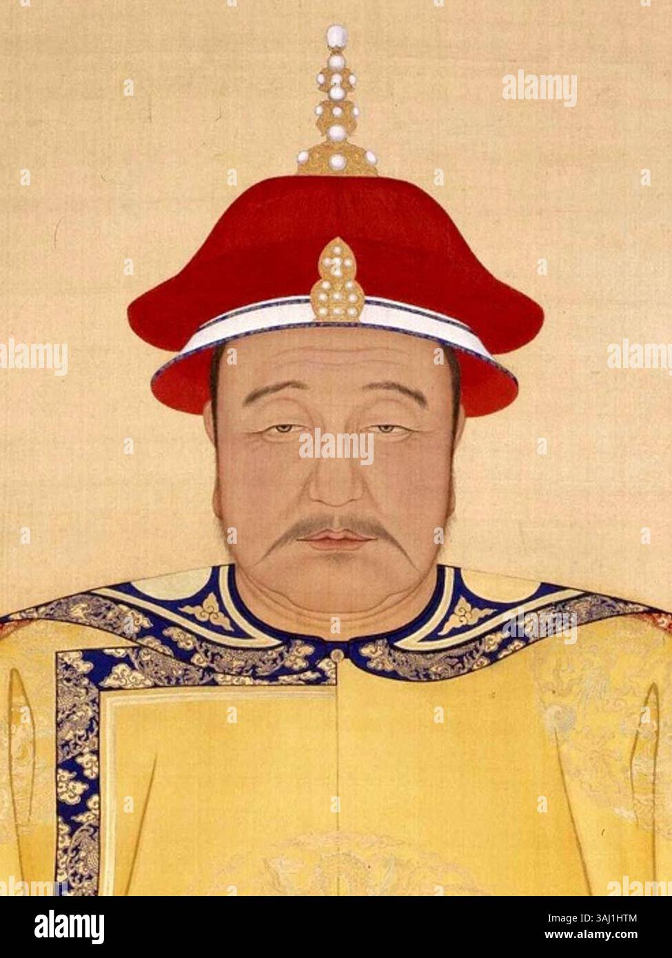 This close-up portrait of Hong Taiji, the second emperor of the Qing ...