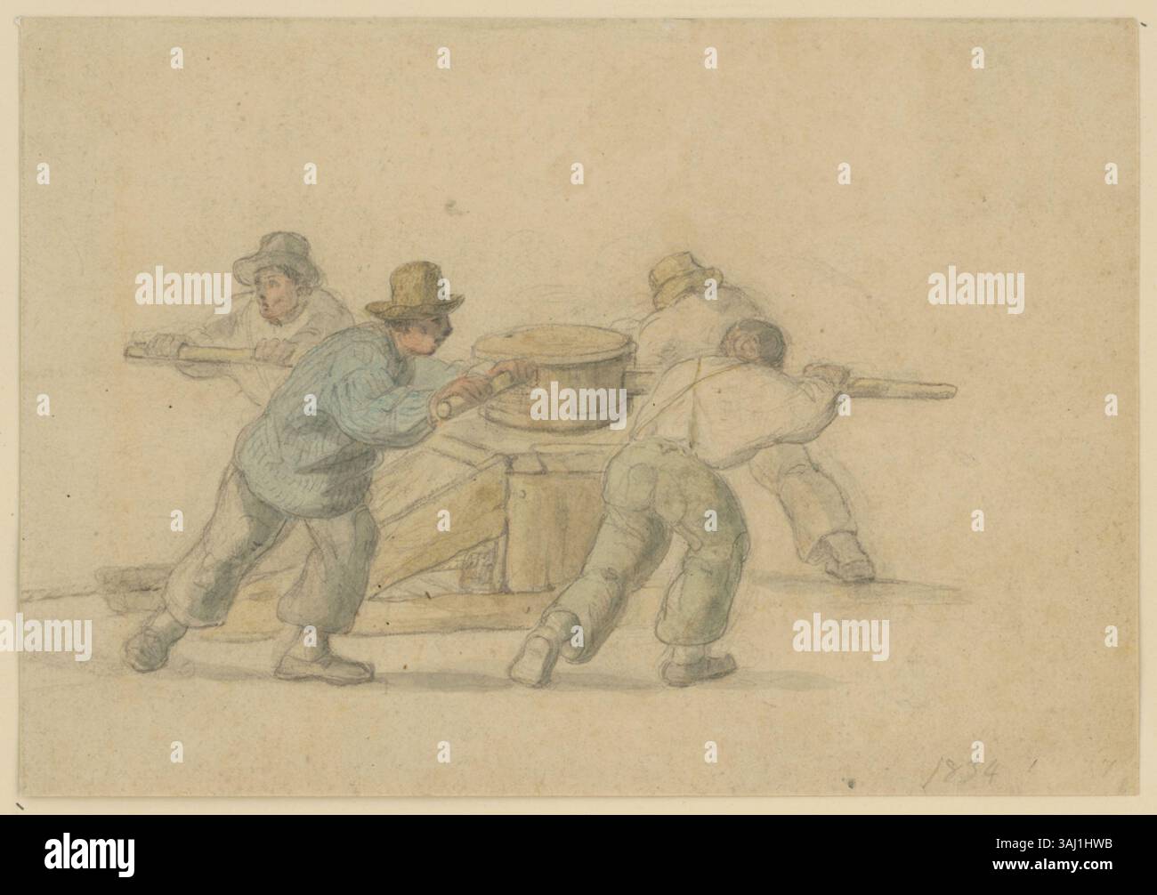 A drawing by Rudolph Hermann Hardorff from 1834 showing four men ...