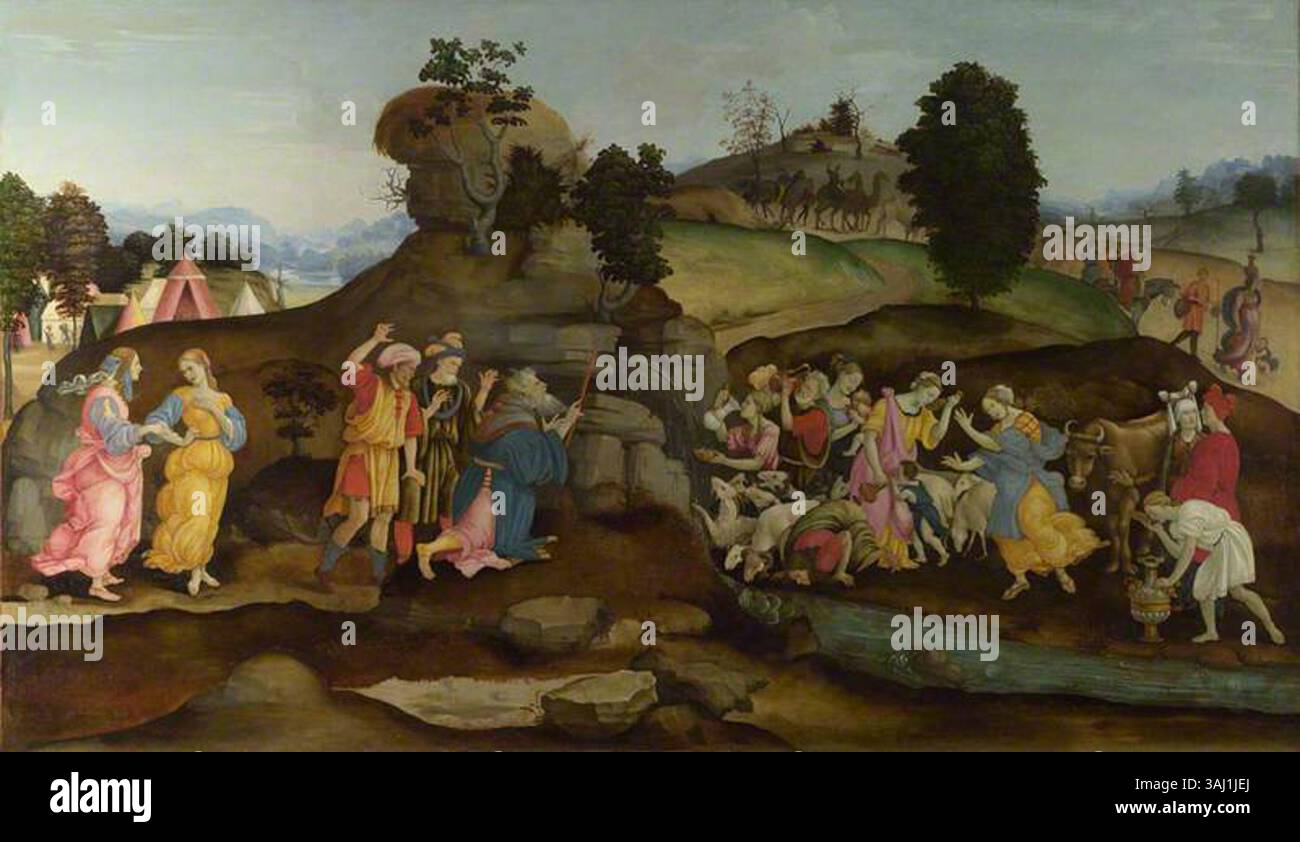 A religious painting depicting the biblical scene of Moses bringing ...