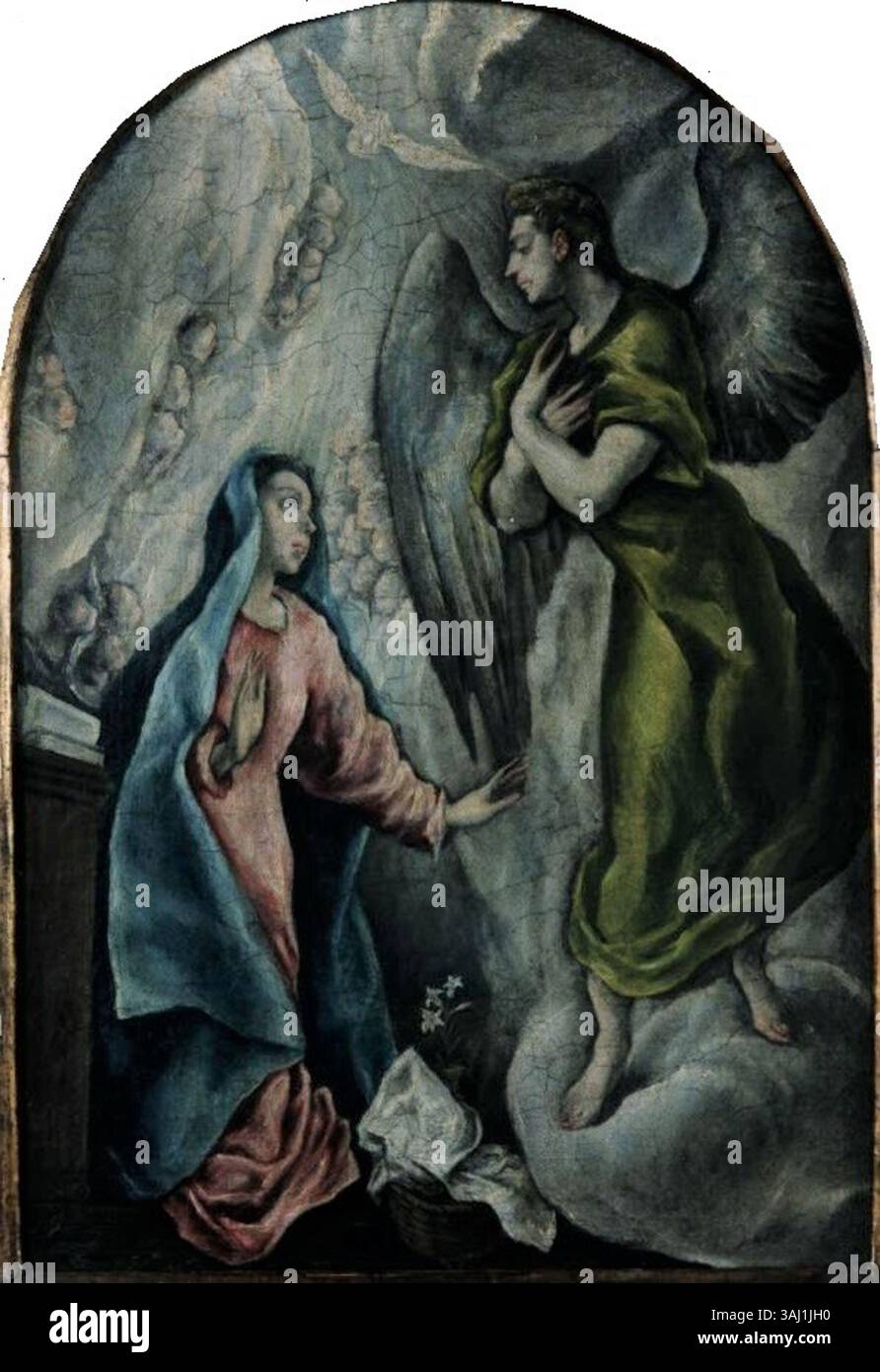 This 1610 oil painting, a copy of El Greco's 'Annunciation', depicts ...