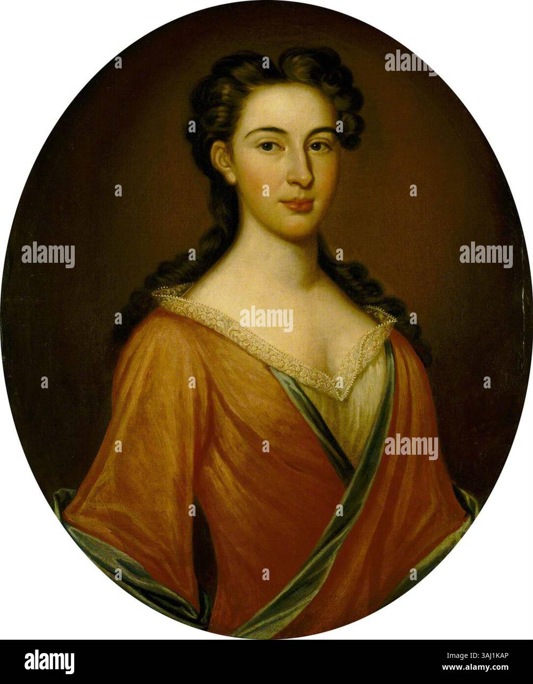 This portrait depicts Mrs. Edmund Nelson, painted circa 1720, and is ...