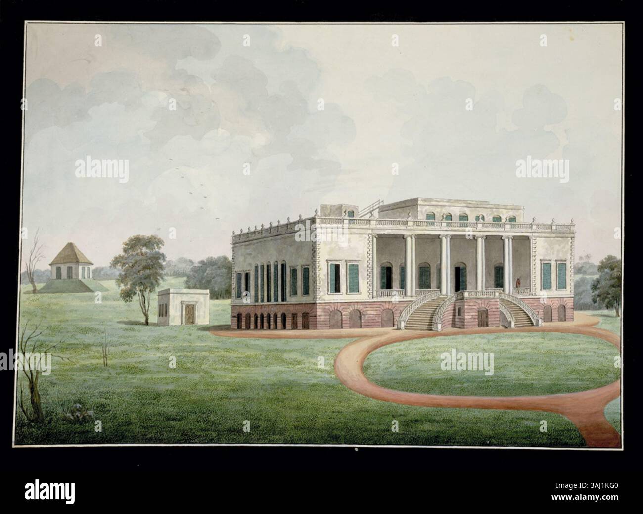 Watercolour painting of the front view of 'Felicity Hall', the ...