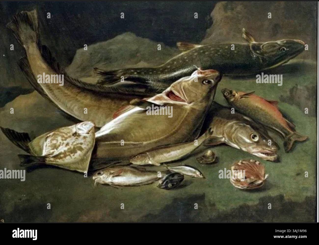 Still life painting by Arnoldus van Haecken, depicting fish lying on ...