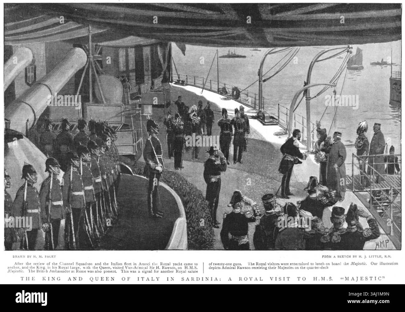 Illustration depicting the King and Queen of Italy's royal visit to the ...