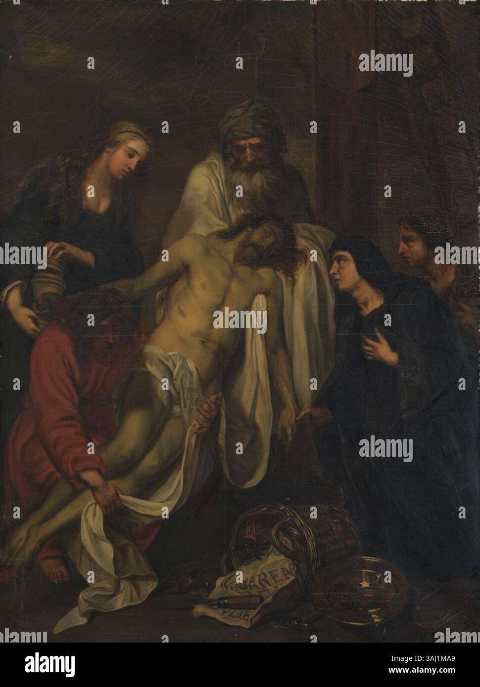 This painting, in the manner of Pieter van Mol, depicts the Lamentation of Christ, capturing the ...