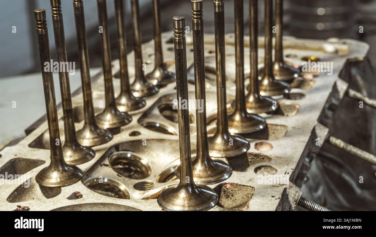 Machinery detail of modern gasoline engine repair of cylinder head. Car ...