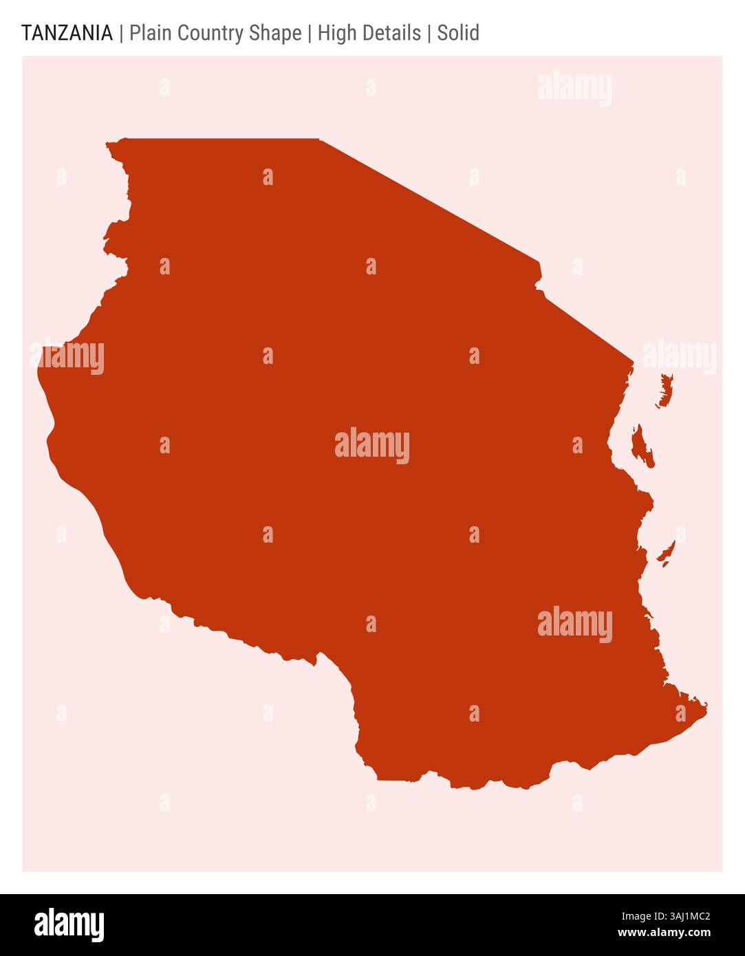 Tanzania plain country map. High details. Solid style. Shape of ...
