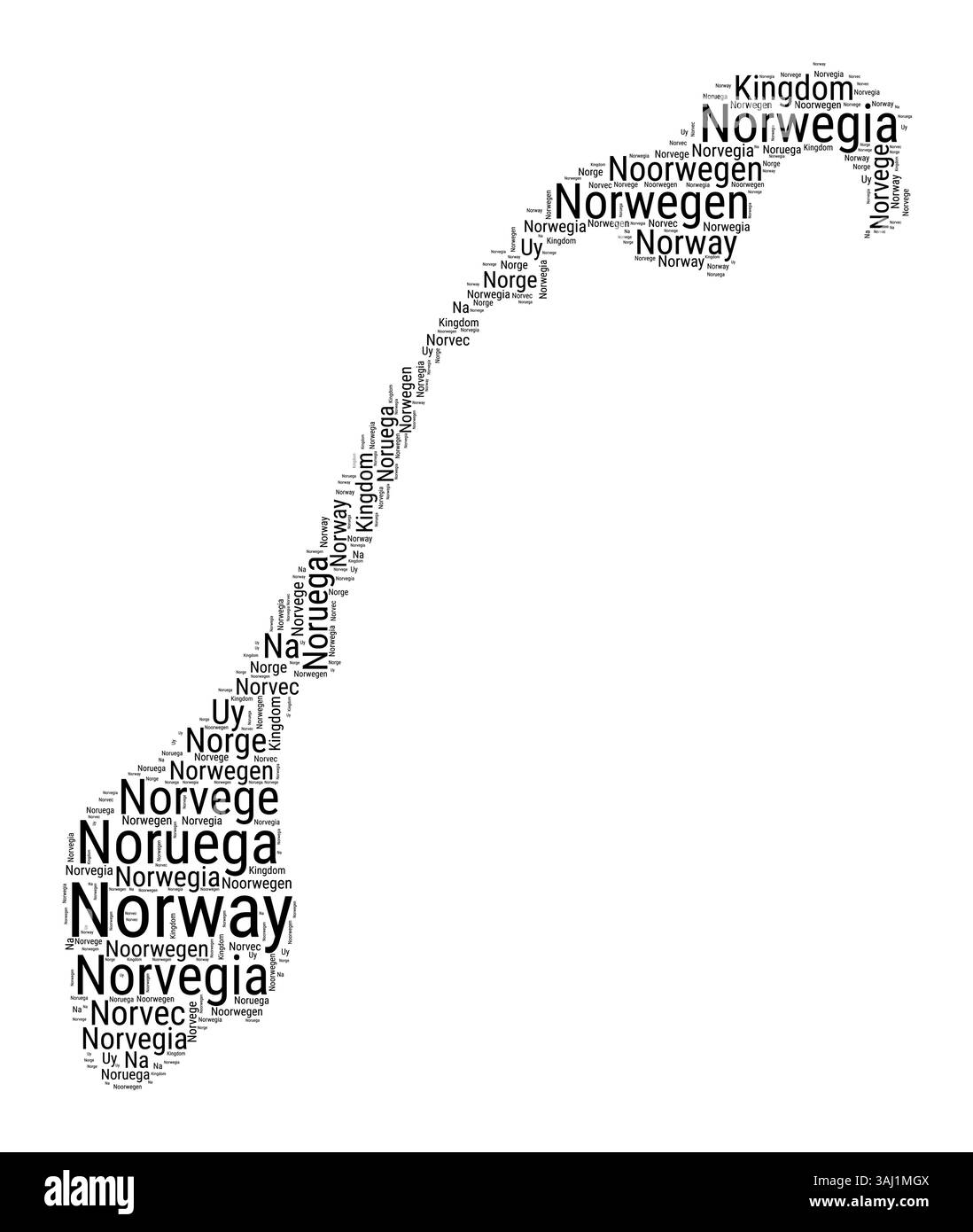 Black and white word cloud in Norway shape. Simple typography style ...