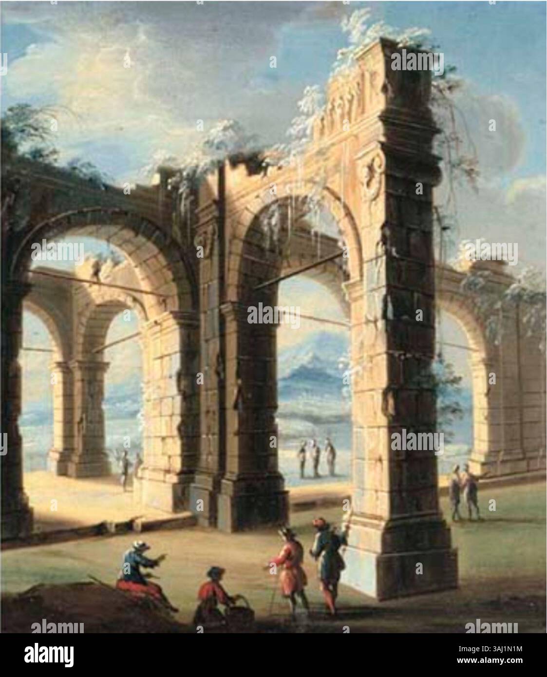 'Figures by a Pool of Water Surrounded by Classical Ruins' by Gennaro ...