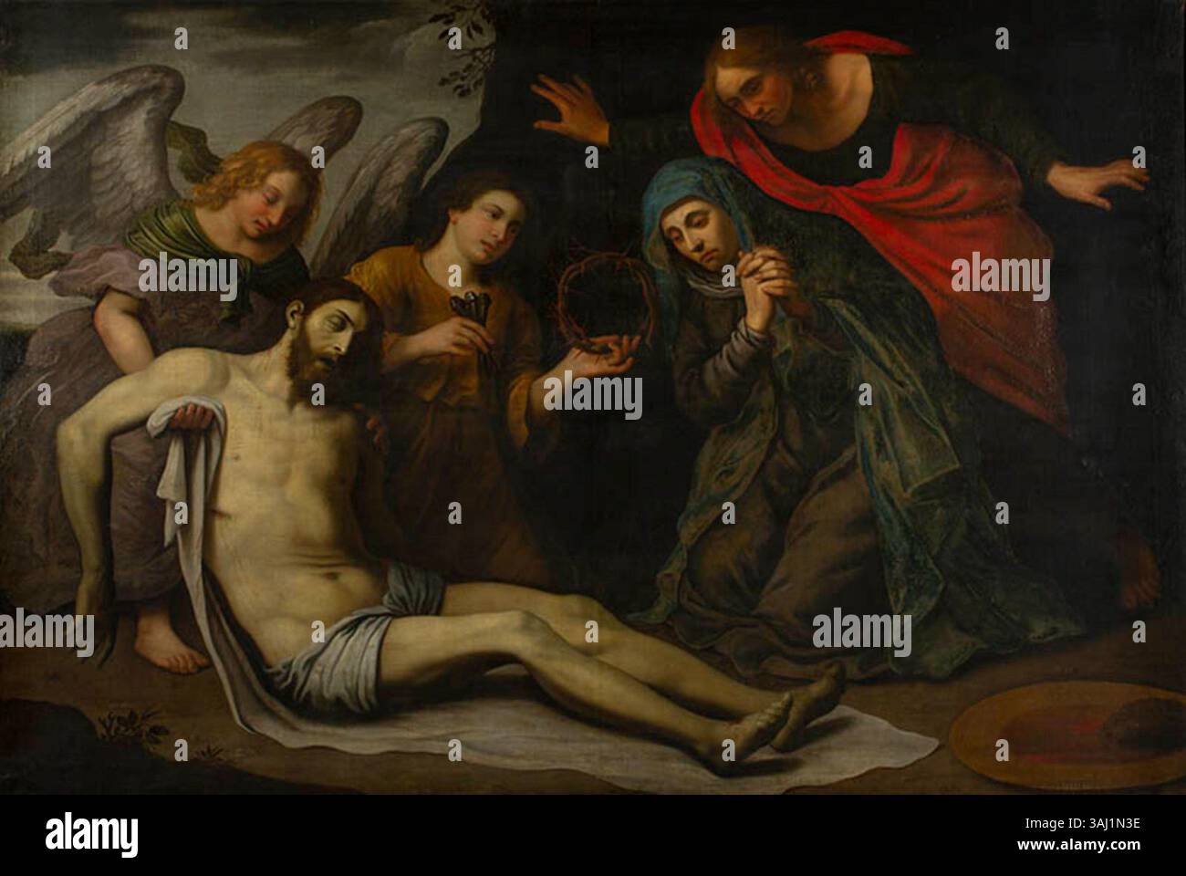 This 17th-century Pietà painting by an anonymous artist depicts the sorrowful moment of the ...