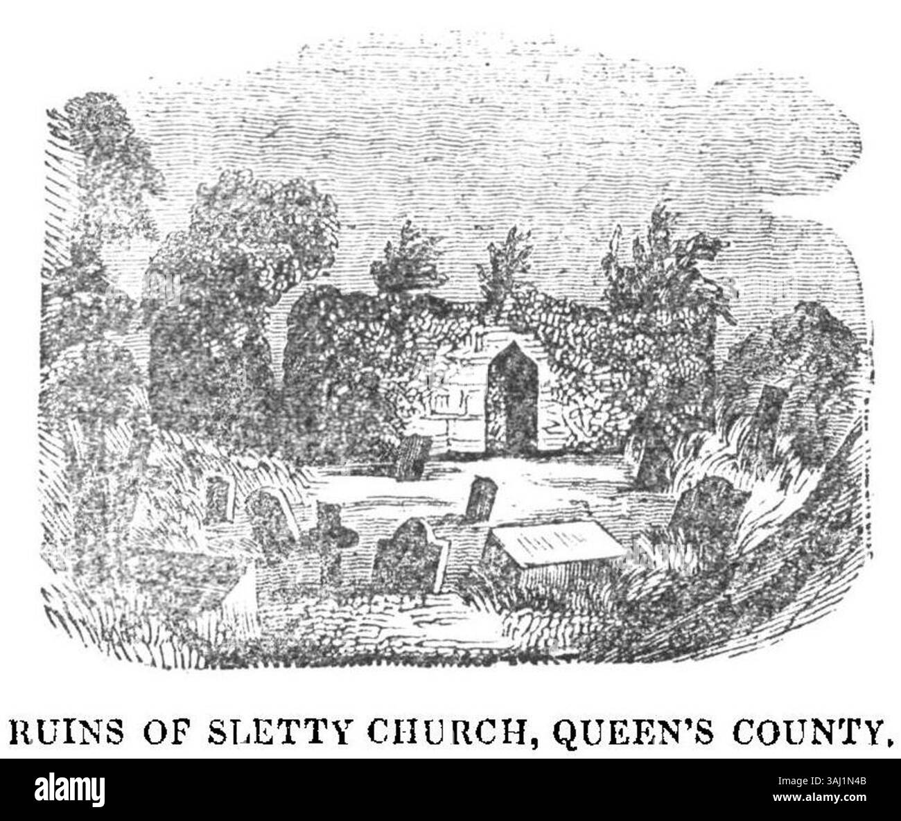 A historical depiction of the Sletty Church ruins in Queen's County ...