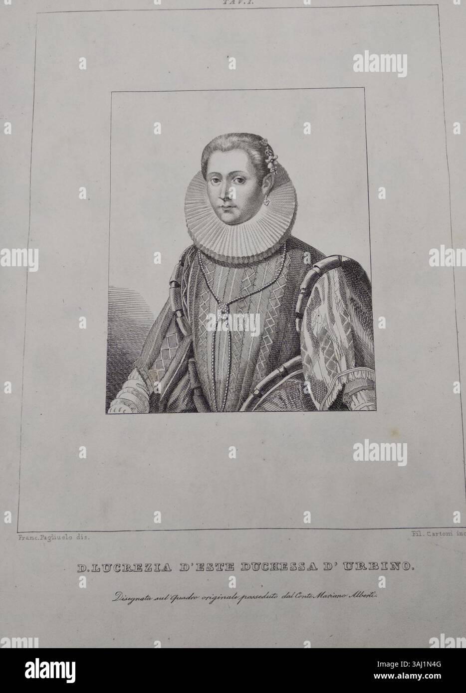 This 19th-century engraving depicts Lucrezia d'Este, Duchess of Urbino ...