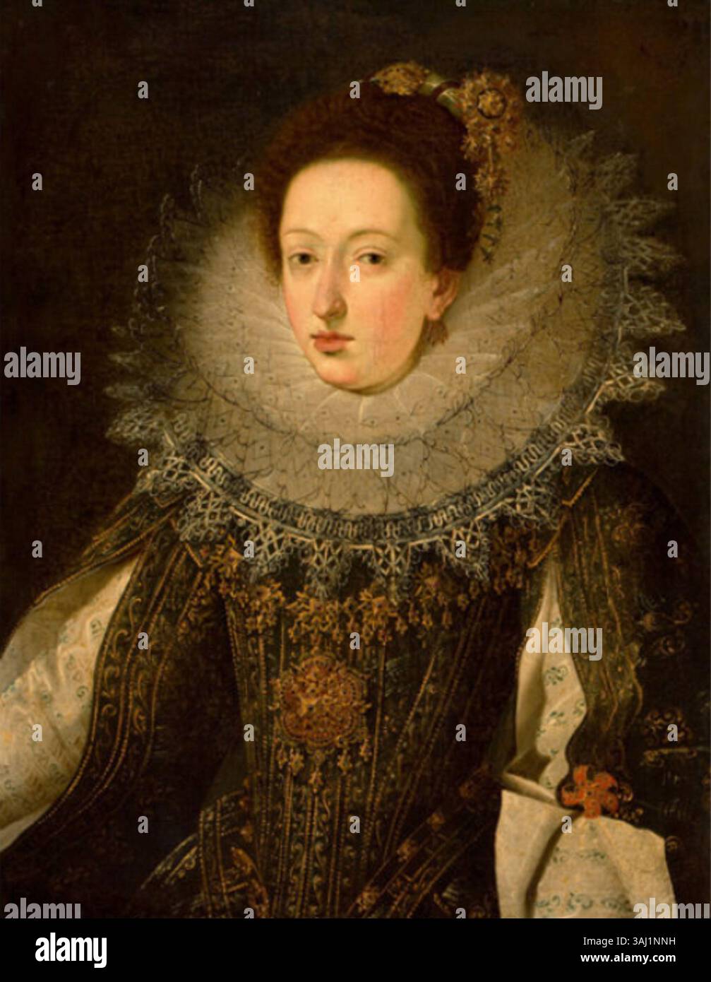 An early 17th-century Flemish portrait of a noble woman, painted in oil ...