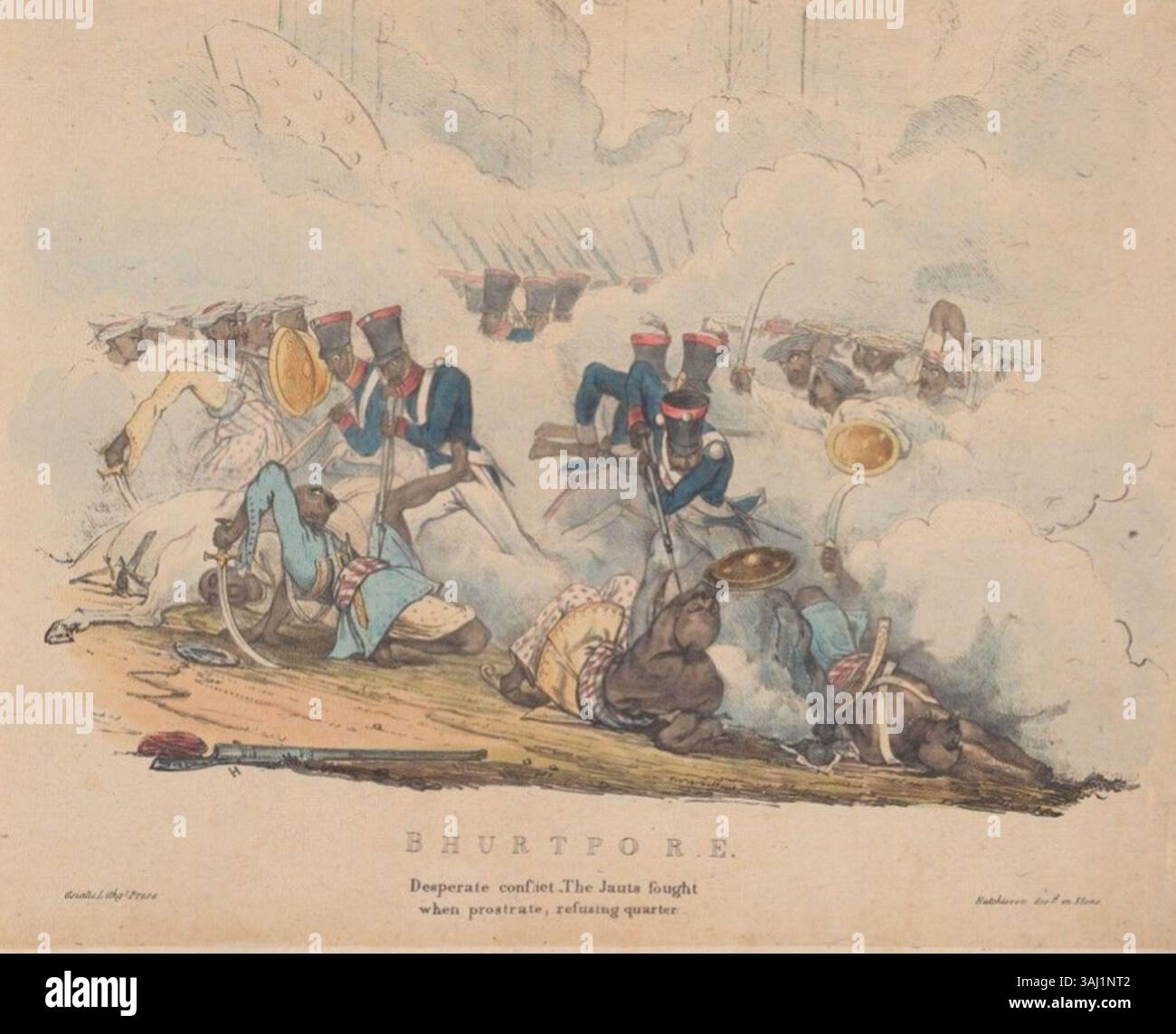 This lithograph depicts a fierce moment during the 1826 British siege ...