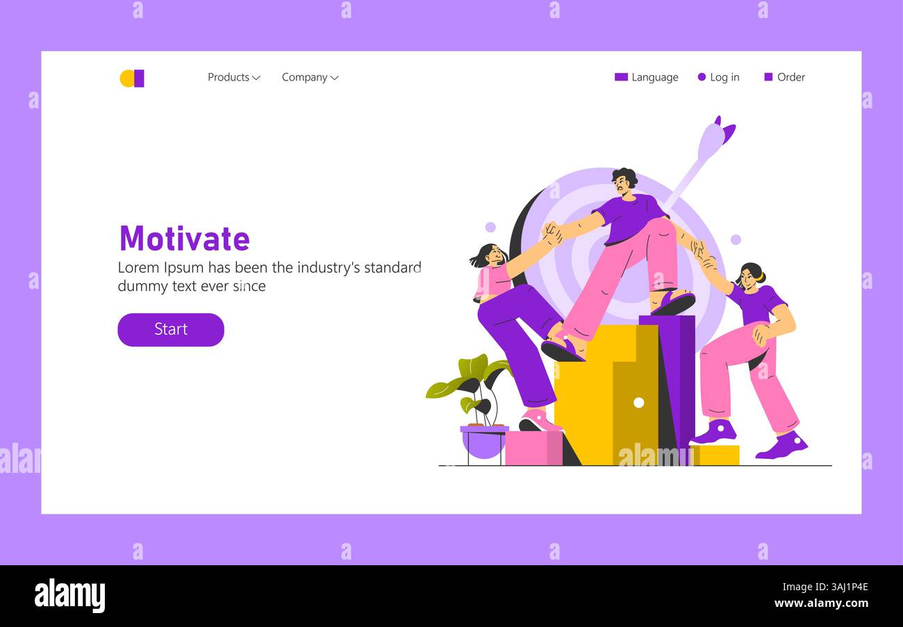 Motivation theme illustrated with people supporting each other to ...