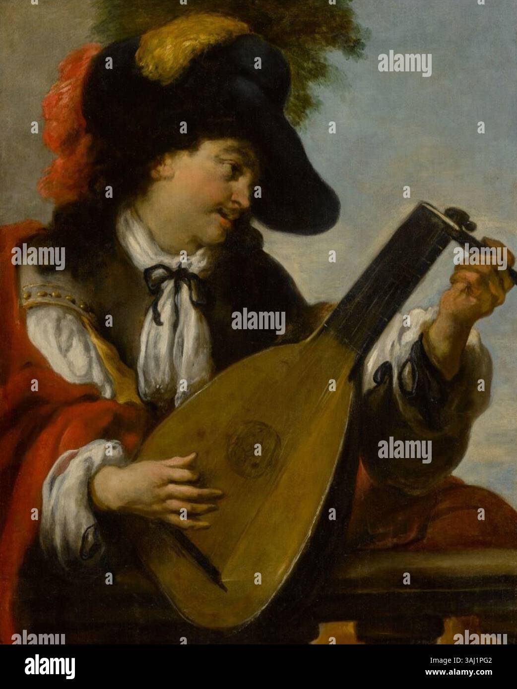 A 17th-century oil painting by Johann Liss depicting a lute player. The ...