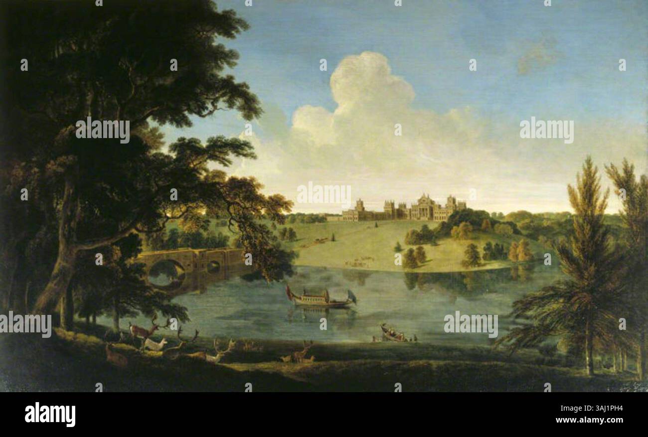 A 1770s painting depicting Blenheim Palace in Oxfordshire. This oil on canvas, part of the ...