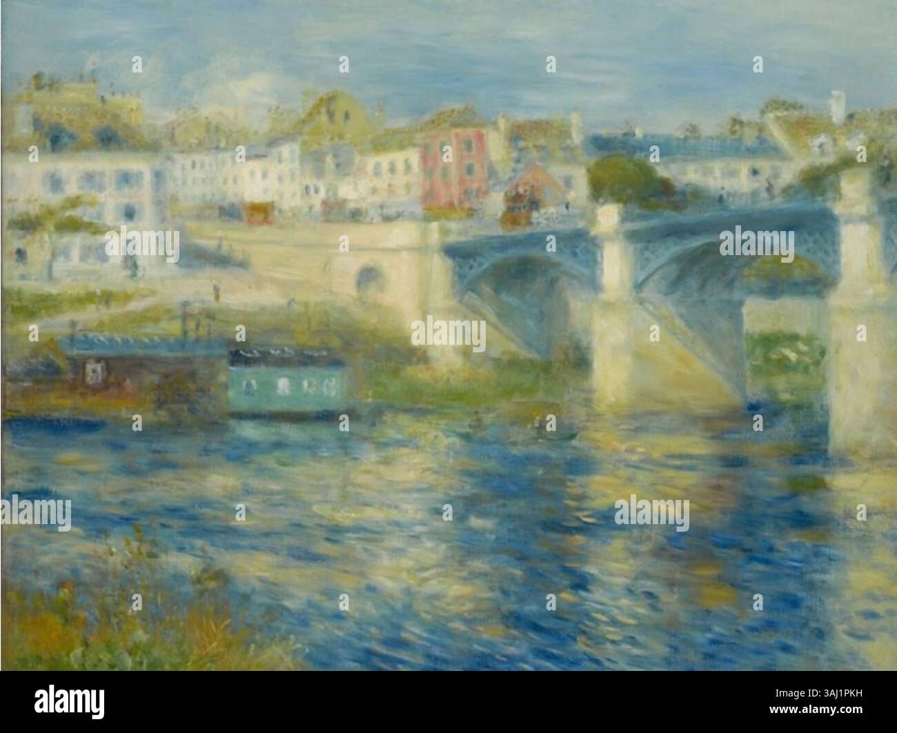 A view of the Chatou bridge painted by Pierre-Auguste Renoir circa 1875 ...
