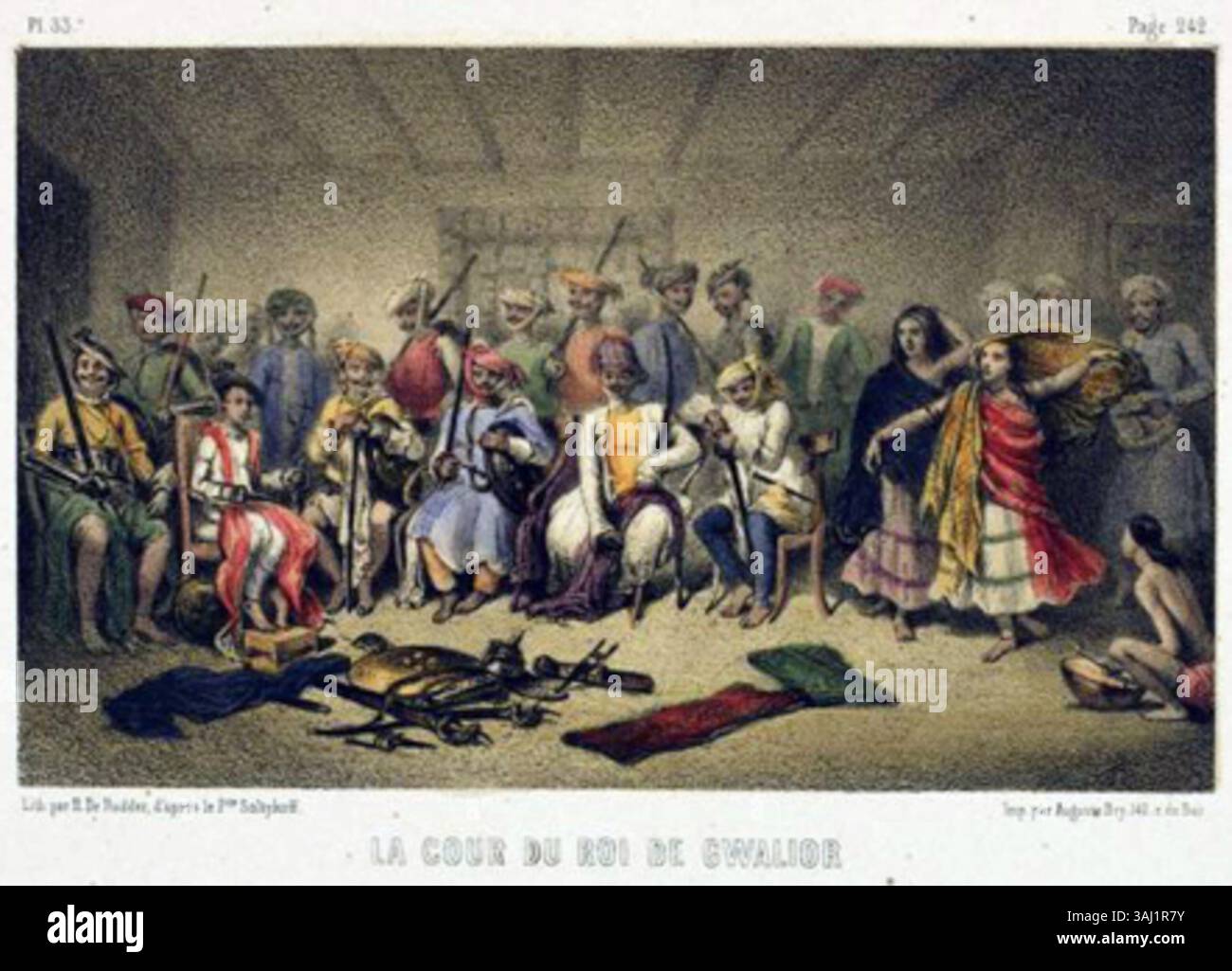 This lithograph from 1851 portrays the King's Court of Gwalior, India ...