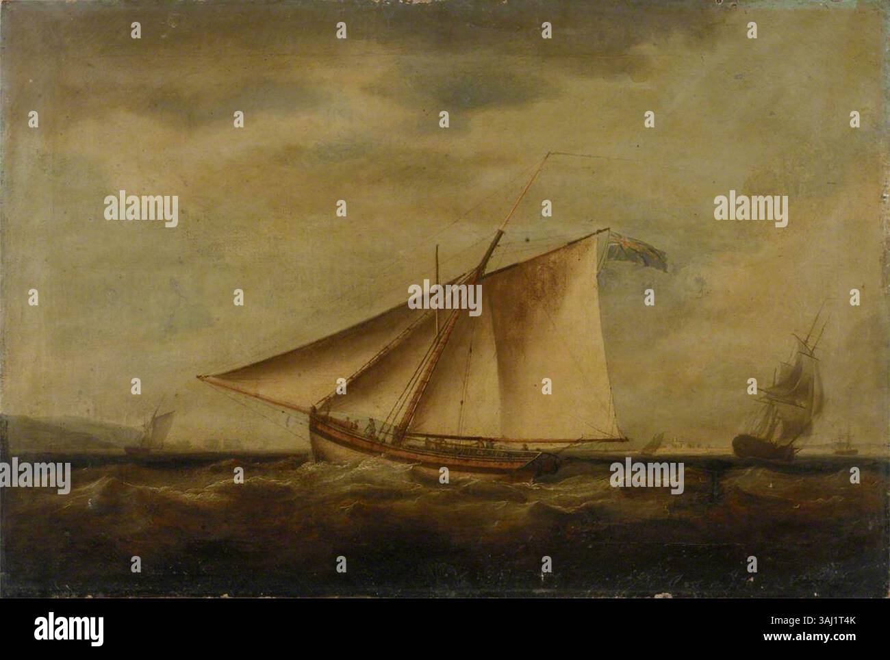 A marine artwork depicting a revenue cutter close-hauled, painted circa ...