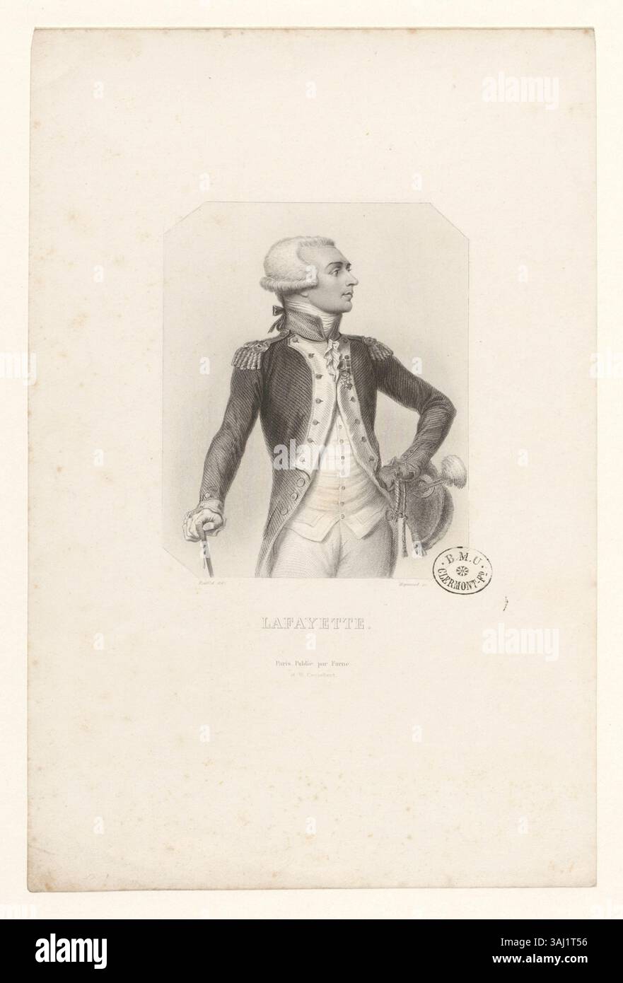 An intaglio print by Auguste Raffet of Gilbert du Motier, Marquis de ...