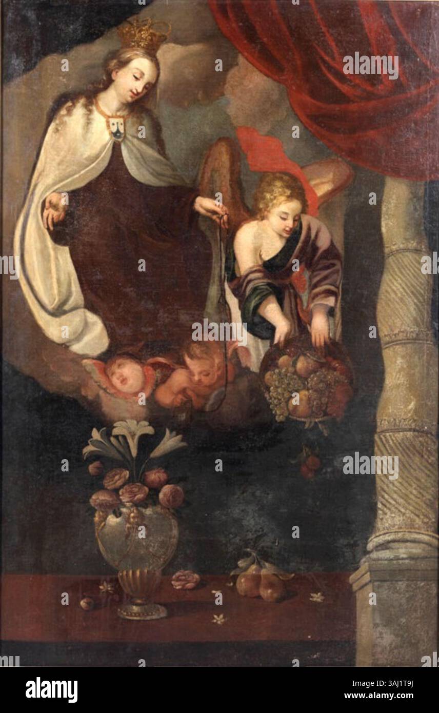 This 18th-century oil painting, *Santa Rosa da Lima e Angelo*, depicts ...