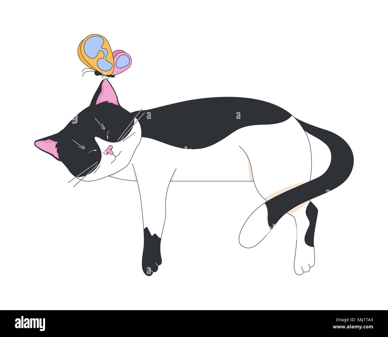 Sleeping kitten on back Stock Vector Images - Alamy