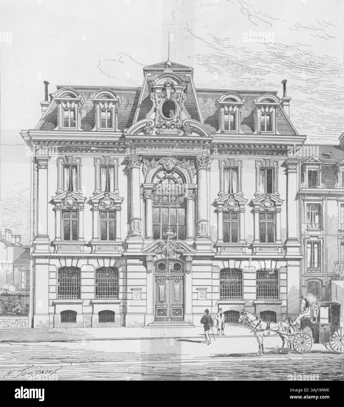 This 1889 engraving by Henri Toussaint depicts the facade of the Caisse ...