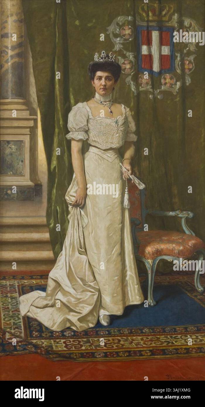 This 1919 portrait by Giuseppe Barison depicts Queen Elena of Savoy ...