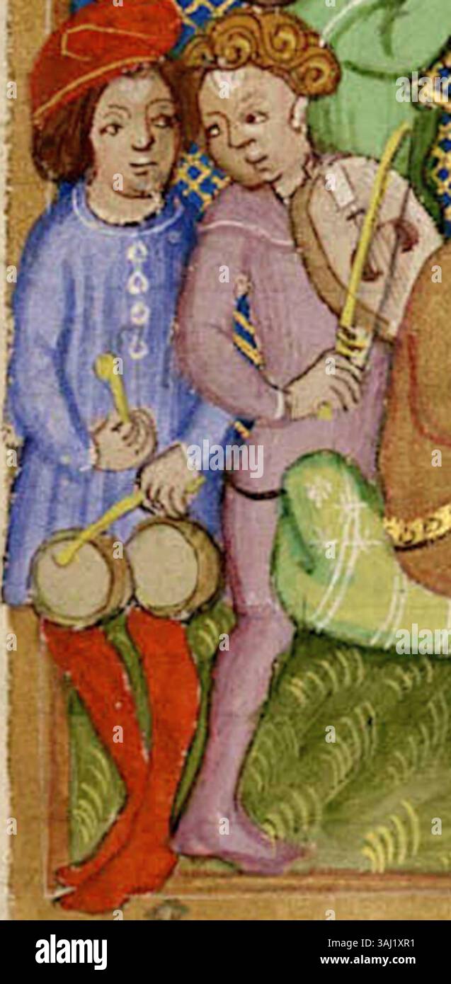 This 1417 illustration from the Olomouc Bible shows troubadours playing ...