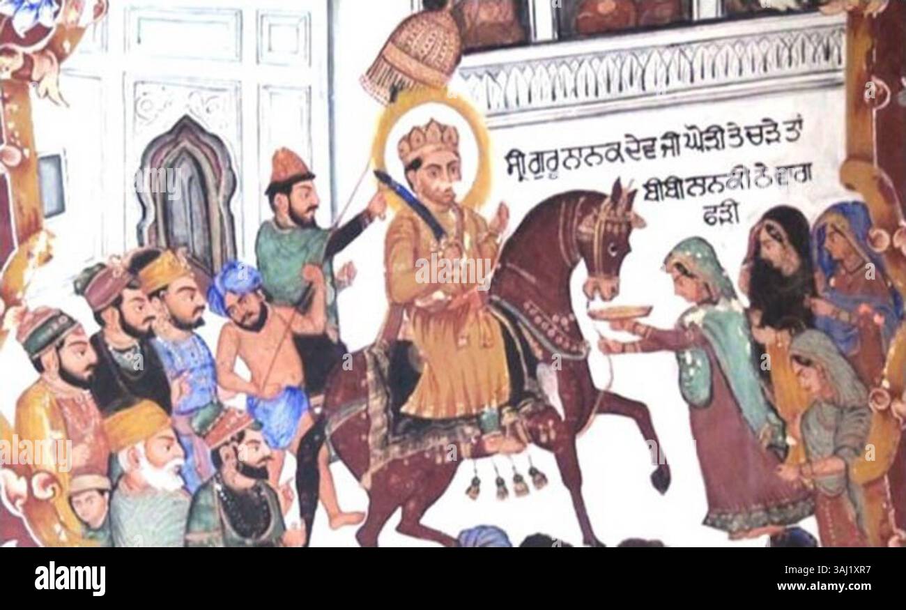 A fresco at Gurdwara Baba Atal, painted by artists Gian Singh Naqqash and others, depicts Guru ...