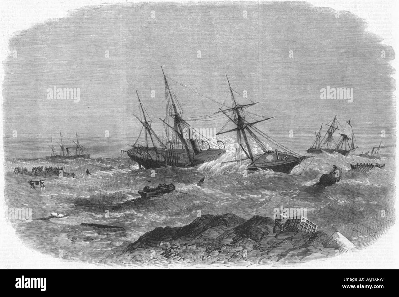 This 1865 illustration shows the wreck of the steamship Earl Percy at ...