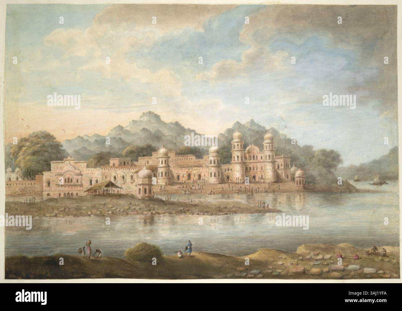 Watercolour by Sita Ram showing the ghats at Haridwar, a major ...