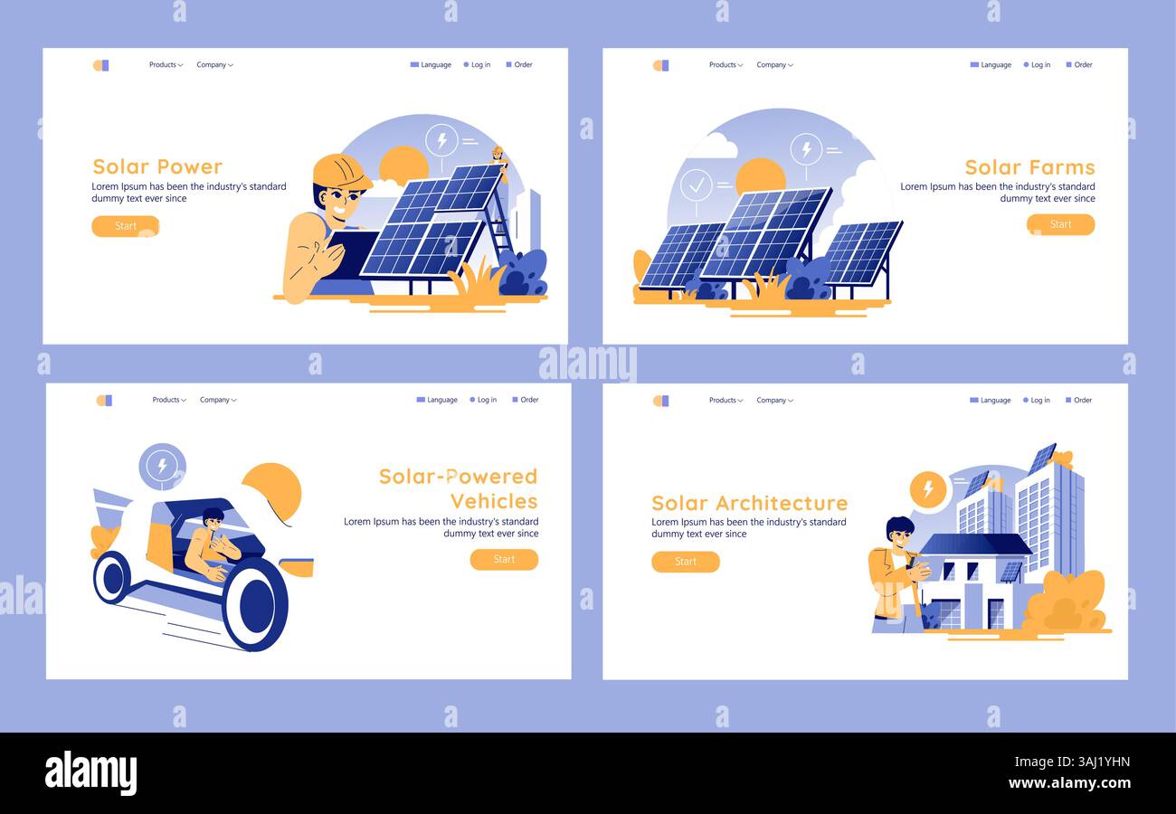 Solar Power concept. A collection of vector illustrations showcasing solar energy applications ...